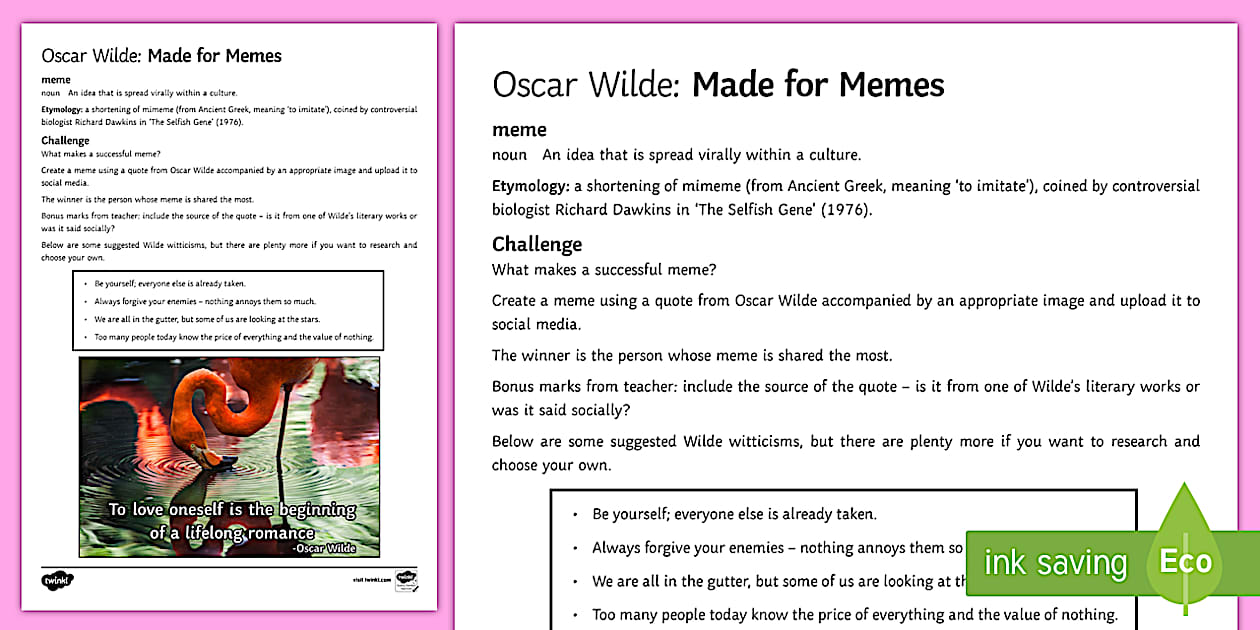 Oscar Wilde: Made for Memes Worksheet / Worksheet - Twinkl