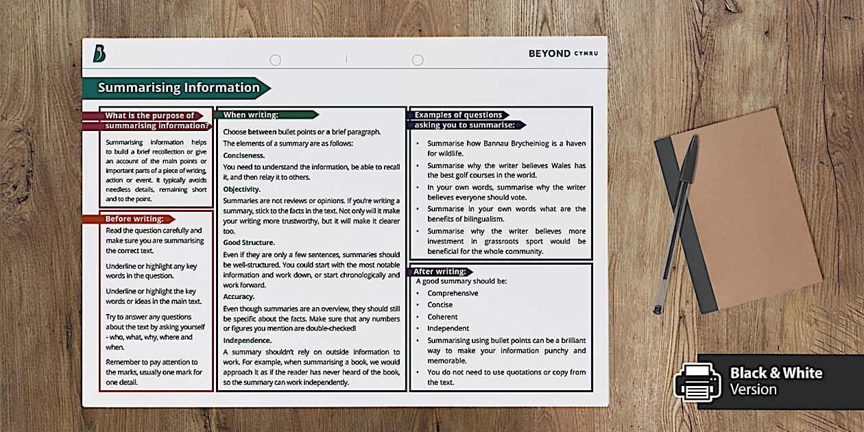 Language Activity Mat: Summarising Information - Twinkl