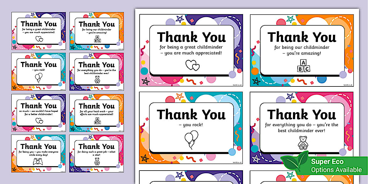 Childminder Thank You Notes (teacher made) - Twinkl