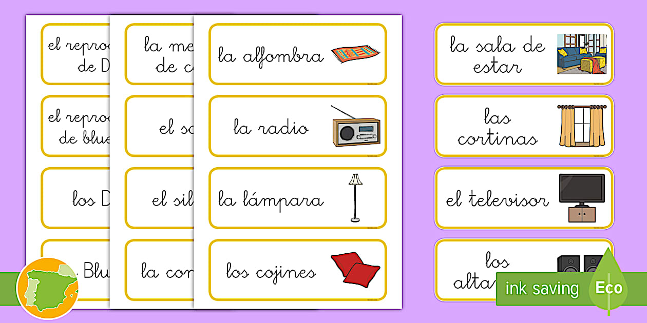 Tarjetas de vocabulario: La sala de estar - Twinkl
