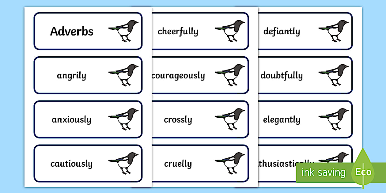 Magpie Wall Adverbs Word Cards (teacher made) - Twinkl
