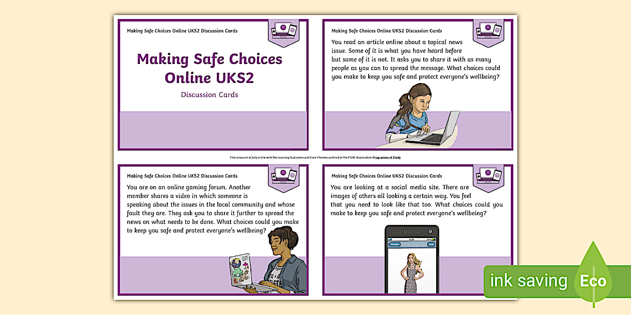 Making Safe Choices Online UKS2 Discussion Cards - Twinkl