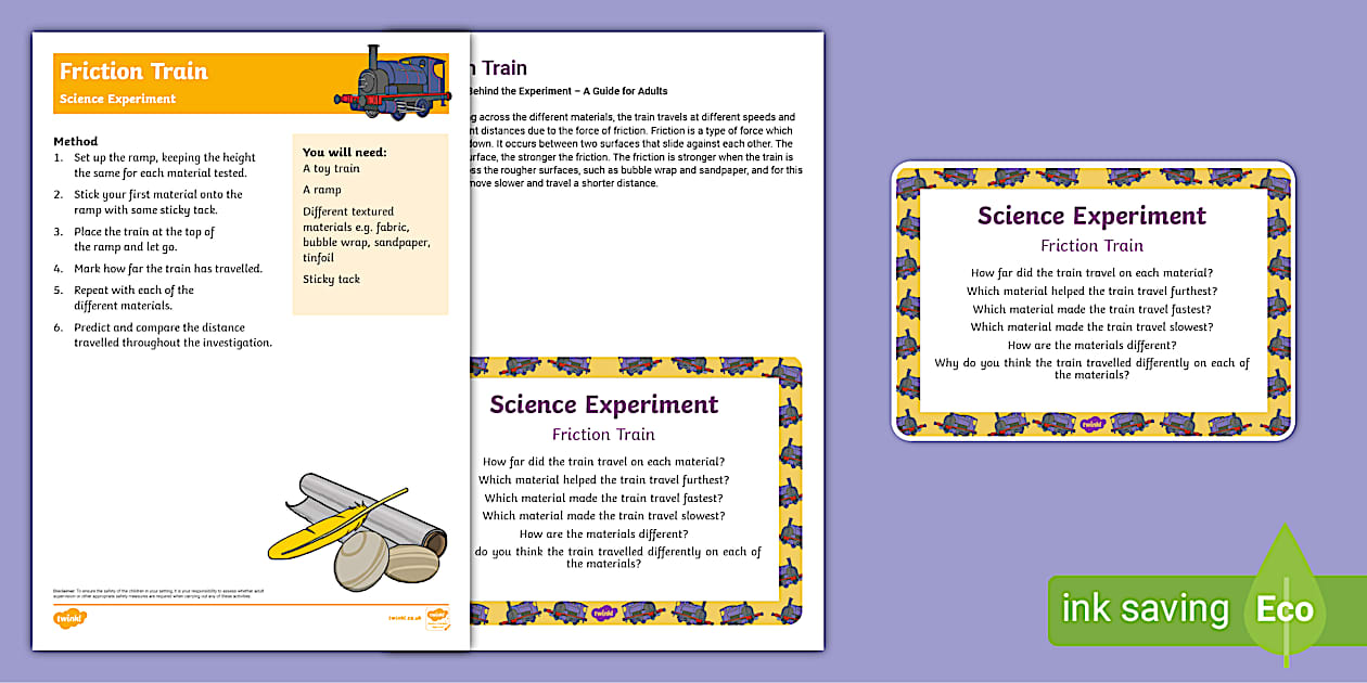 Kindergarten Friction Train Science Experiment and Prompt Card Pack