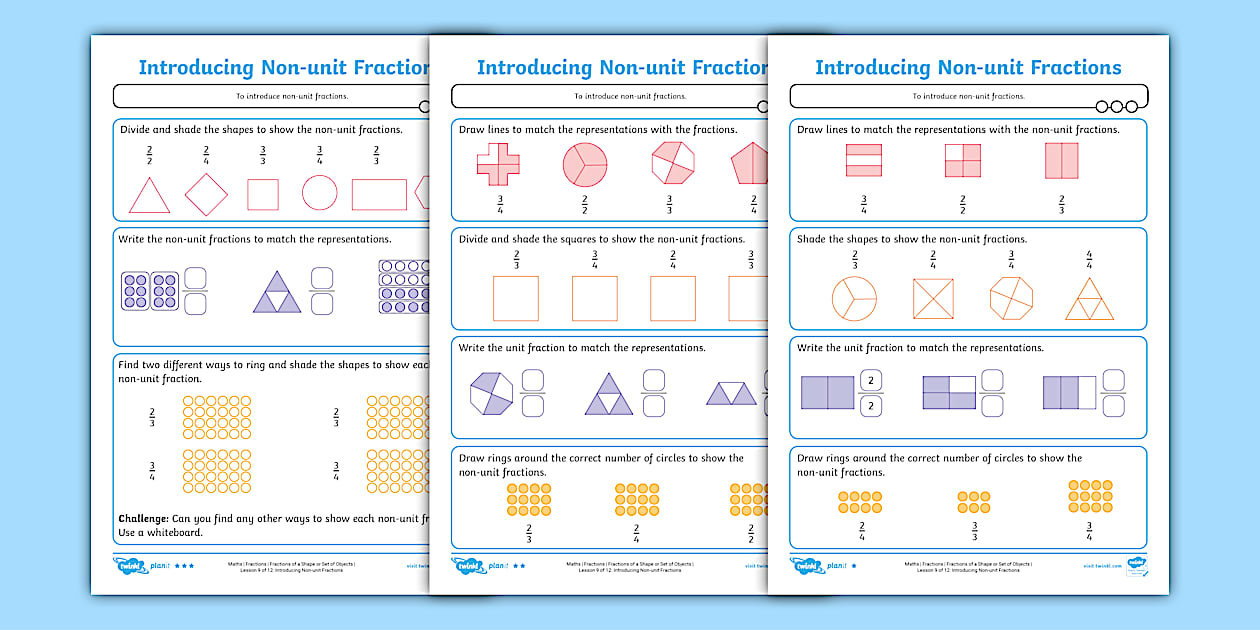 👉 Year 2 Introducing Non-unit Fractions Maths Activity Sheets