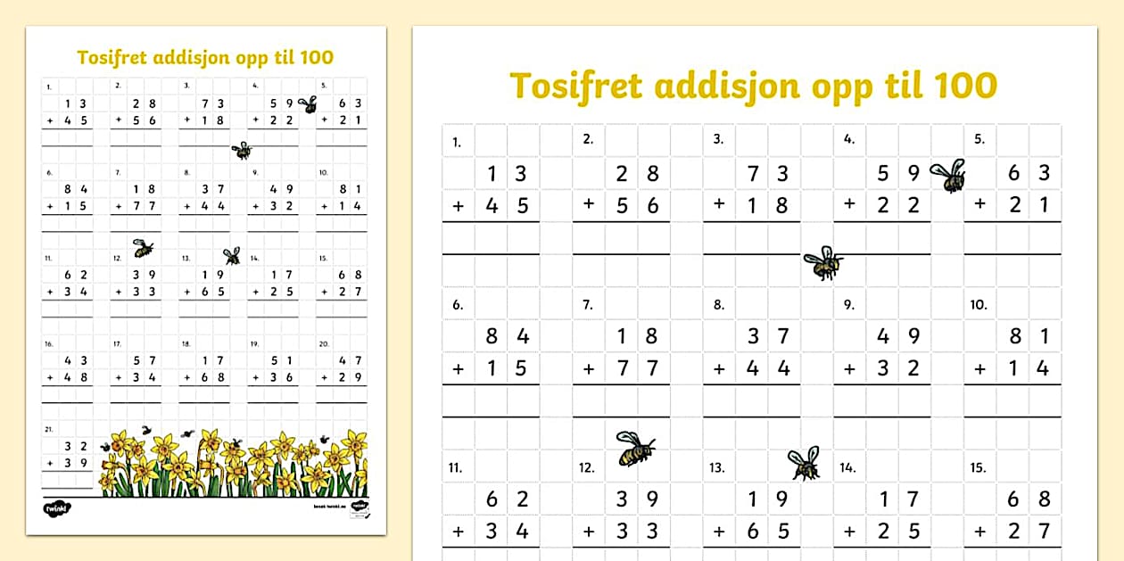 Vårlig 2-sifret addisjon opp til 100 (teacher made)