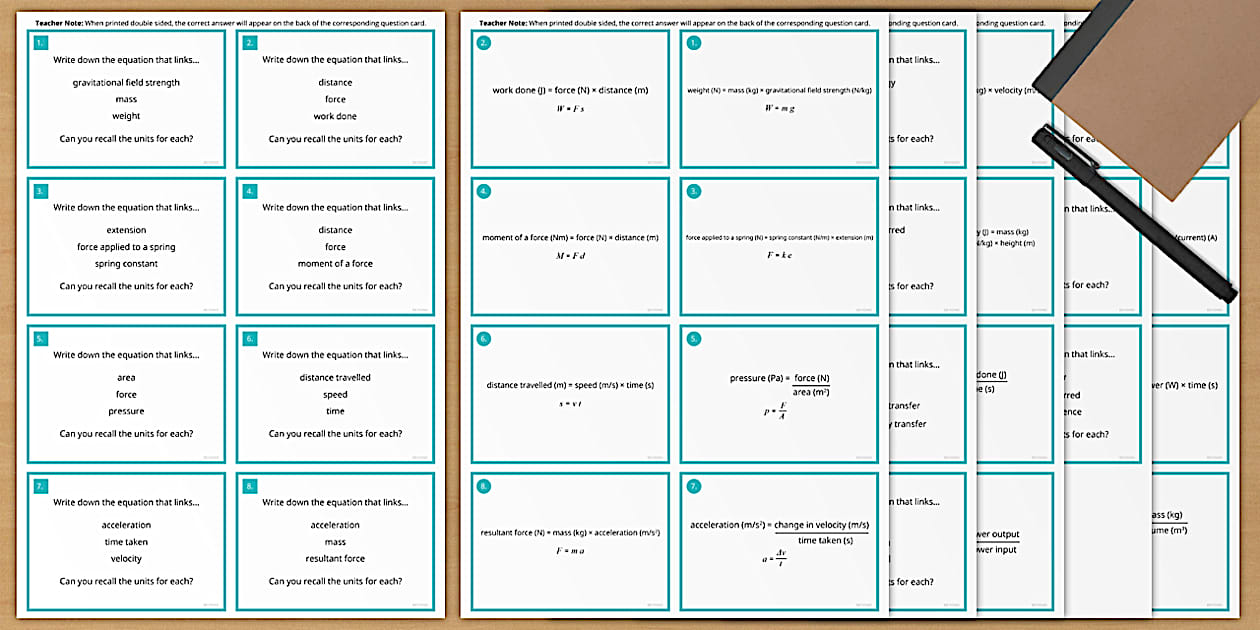AQA Separate Physics Equations Flashcards (teacher made)
