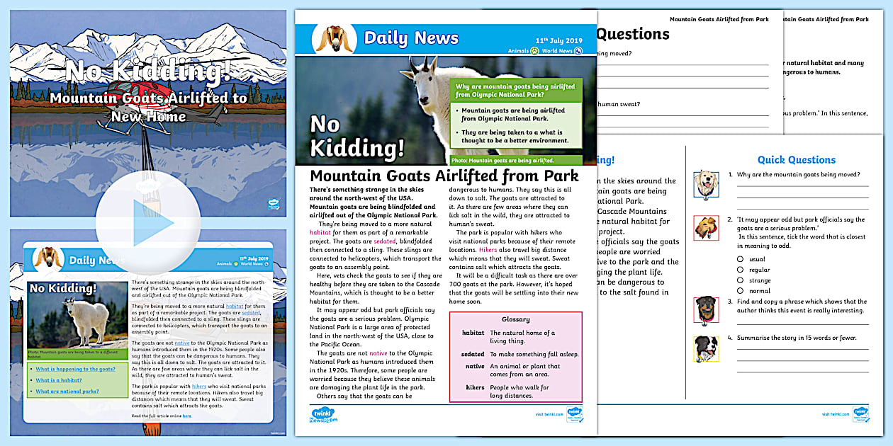 LKS2 Mountain Goat Habitat Daily News Resource Pack - Twinkl