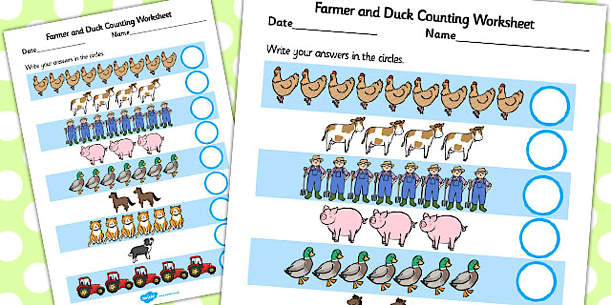 Black and White Farmer and Duck Counting Sheet - Twinkl