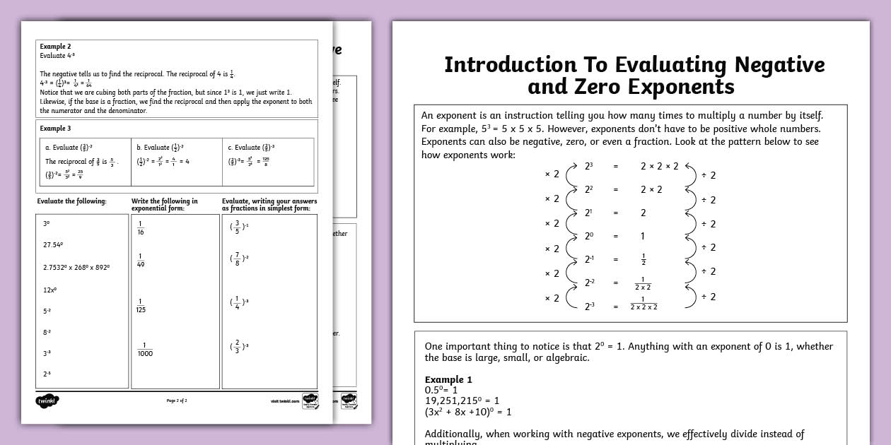 Eighth Grade Introduction To Evaluating Negative and Zero Exponents