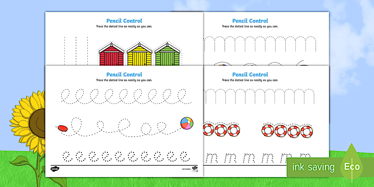 Summer Pencil Control Worksheets (Hecho por educadores)