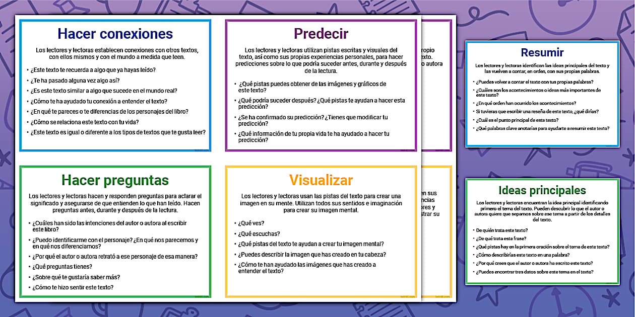 Tarjetas informativas: Estrategias de compresión lectora para docentes