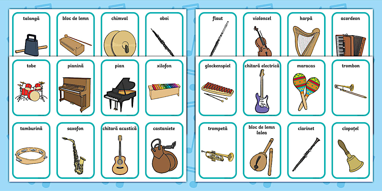 Instrumente muzicale – Cartonașe cu vocabular