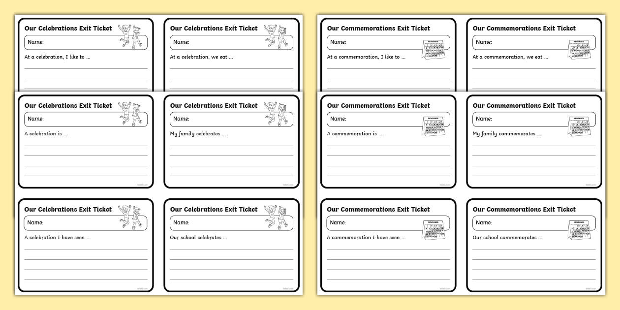 Celebrations and Commemorations Exit Tickets - Twinkl