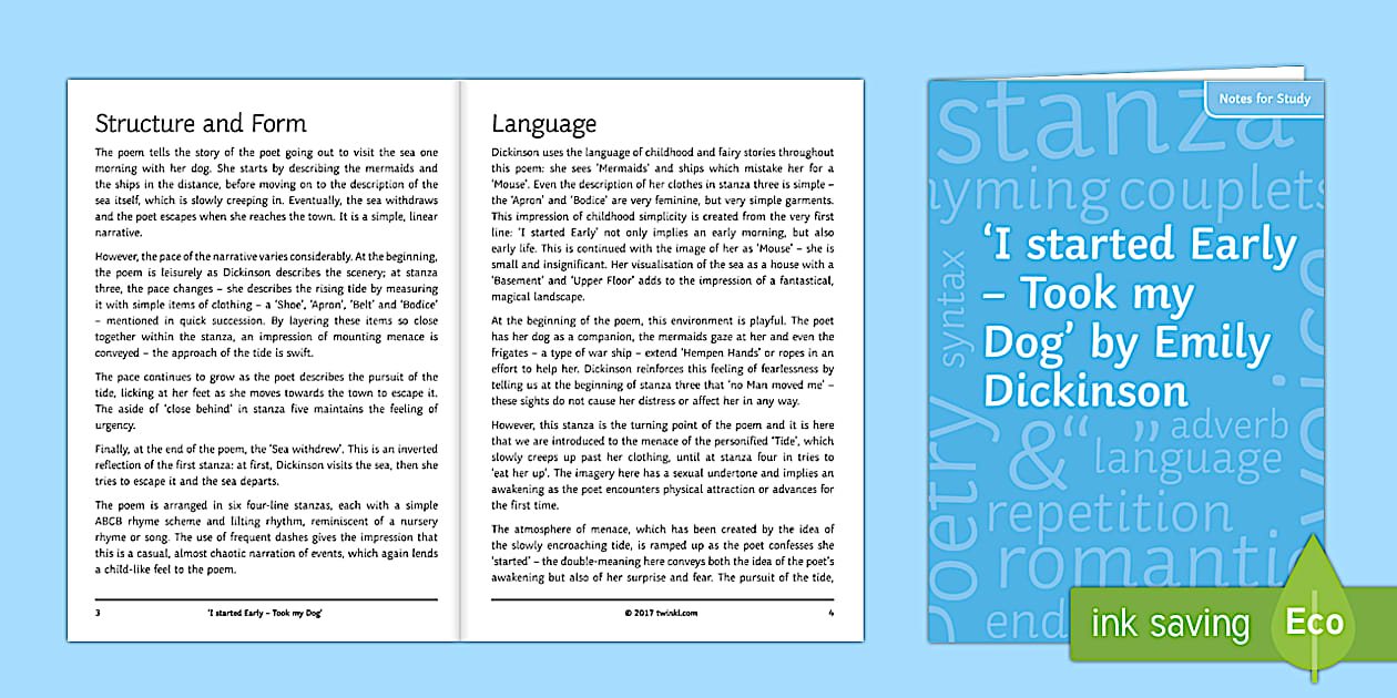 GCSE 'I started Early - Took my Dog' by Emily Dickinson Notes for Study