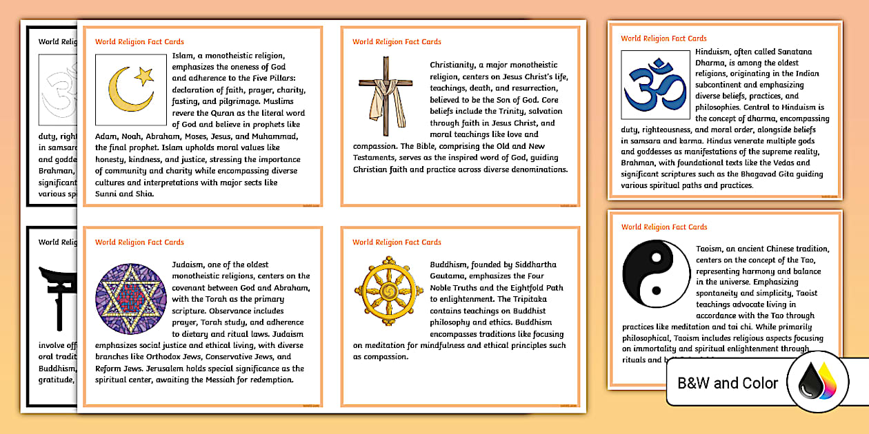 World Religion Fact Cards for 6th-8th Grade (teacher made)