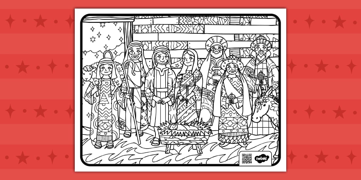 Póster para colorear: Pesebre - Twinkl Navidad - Twinkl