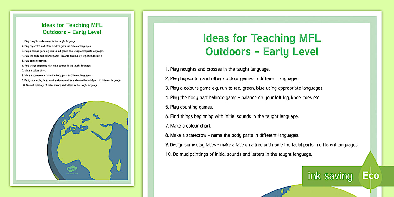 10 MFL Outdoor Learning Ideas Early Level Poster - Twinkl