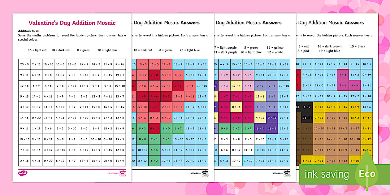 Editable Valentine's Day Themed Addition Mosaics - Twinkl