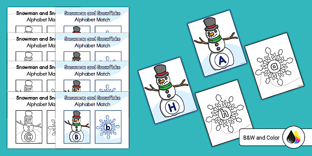 Snowman and Snowflake Alphabet Match (teacher made) - Twinkl