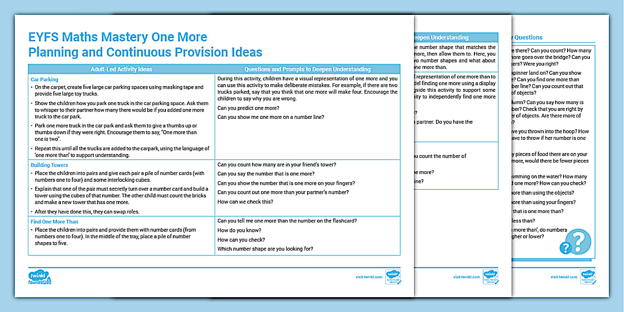 👉 EYFS Maths Mastery One More Planning and Continuous Provision Ideas