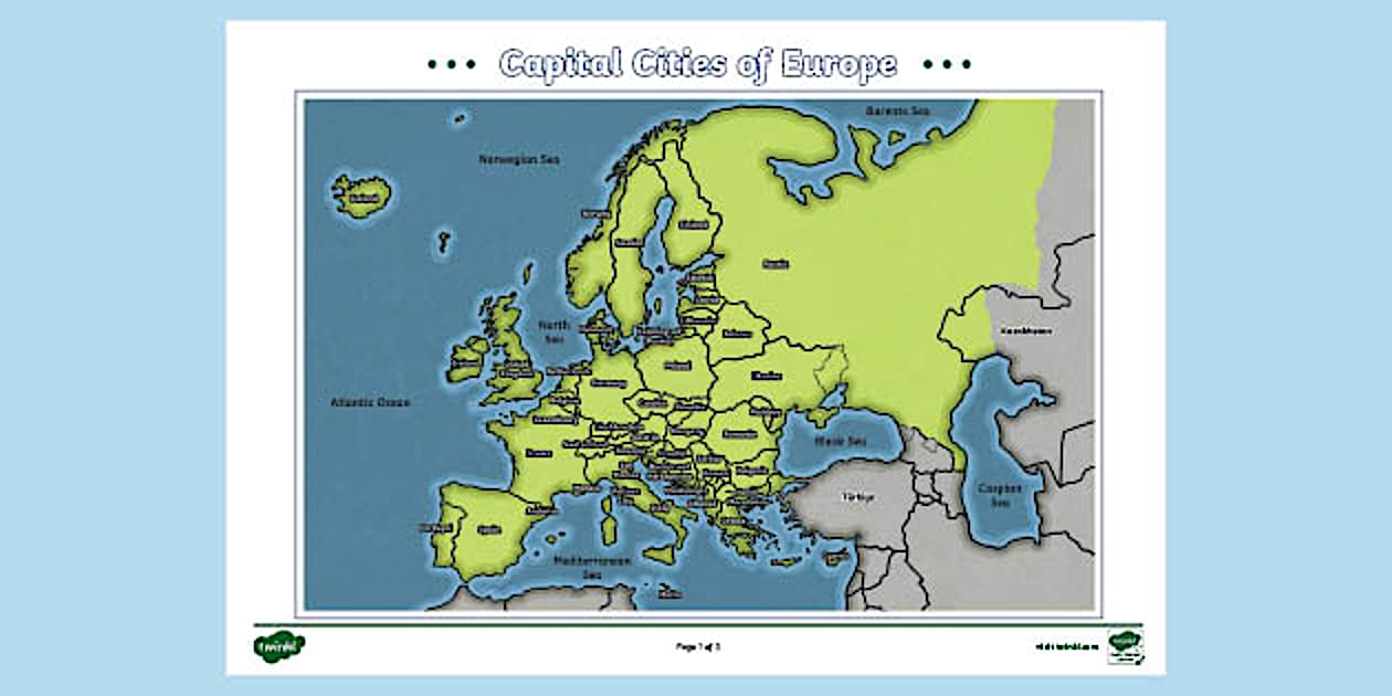 Locating Capital Cities of Europe Map Worksheet