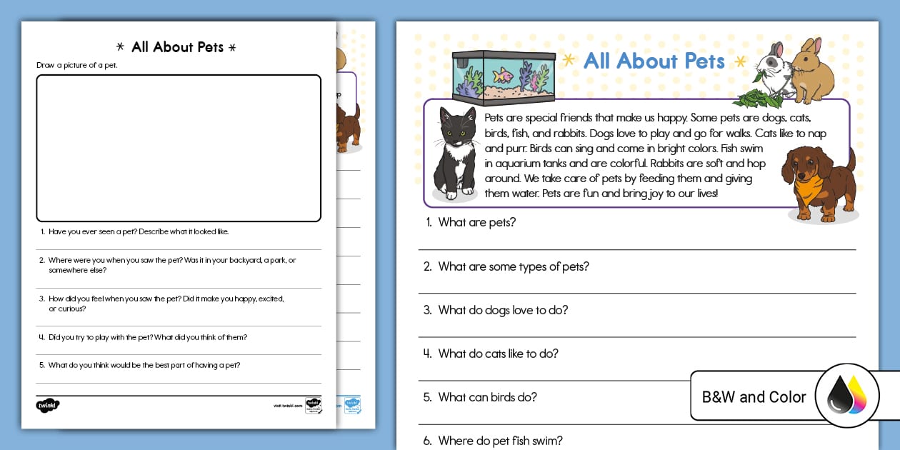All About Pets Beginner Level Reading and Writing ELL