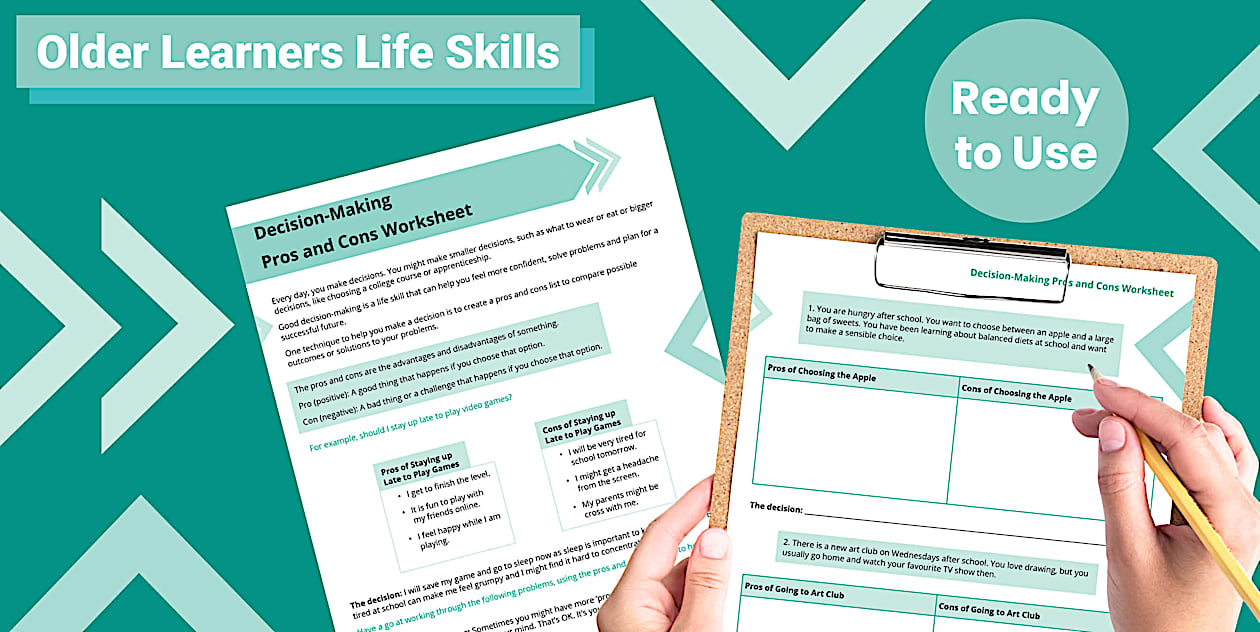 Decision-Making Pros and Cons Worksheet - Twinkl