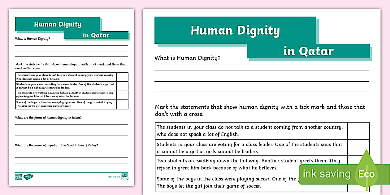 Human Dignity in Qatar Activity Sheet (teacher made)