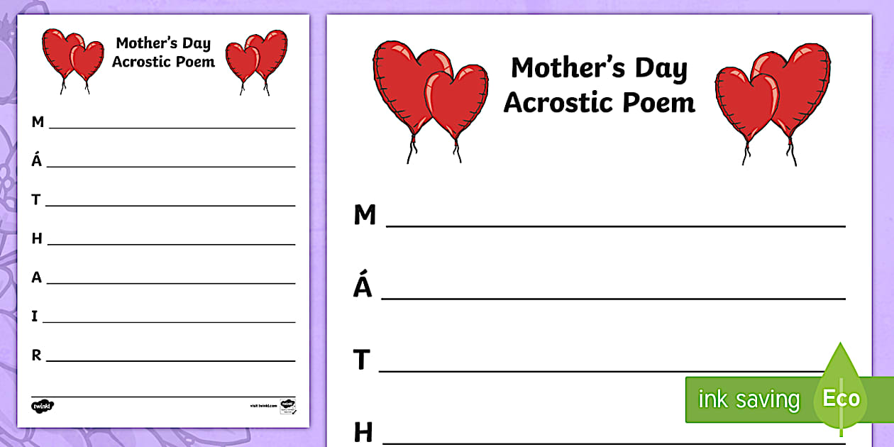Mother's Day Acrostic Poem in Irish | Twinkl | - Twinkl