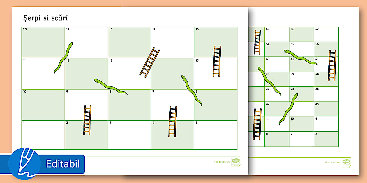 Șerpi și scări – Tablă de joc editabilă - Twinkl
