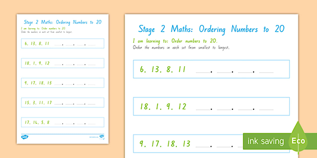 New Zealand Maths Stage 2 Ordering numbers to 20 Worksheet