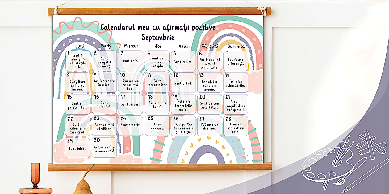 Calendar cu afirmații pozitive - Septembrie | Twinkl România