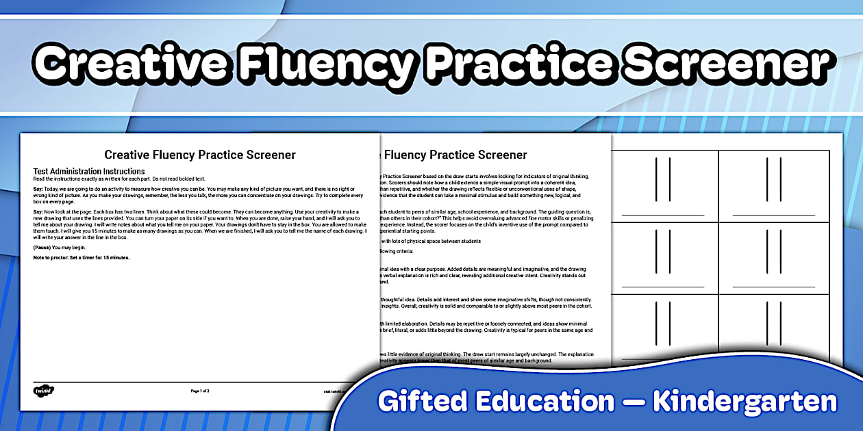 Kindergarten Gifted and Talented Creative Screener Test