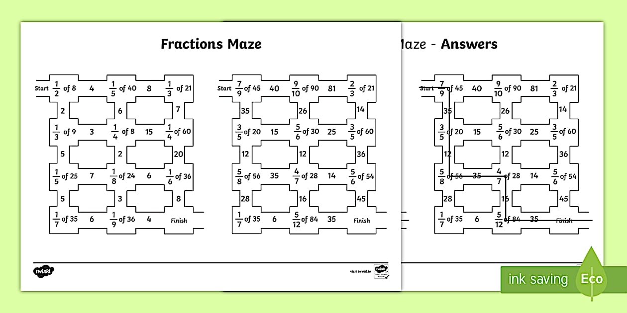 Fractions Maze Worksheet (teacher made) - Twinkl