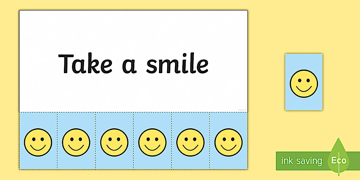 Black and White Take a Smile - Positivity Tokens - Twinkl