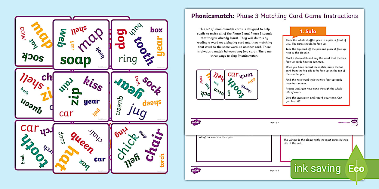 Phonics match Phase 3 Matching Card Game (teacher made)