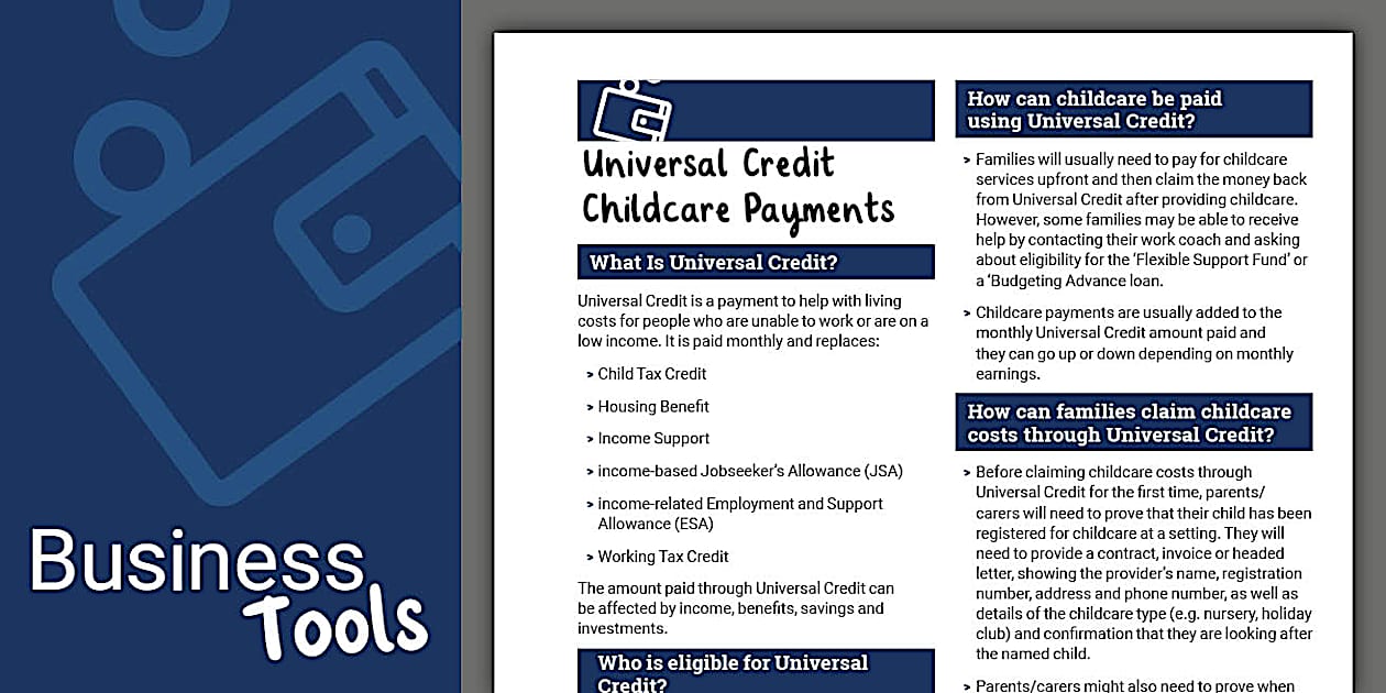 Universal Credit Childcare Payments (teacher made) - Twinkl