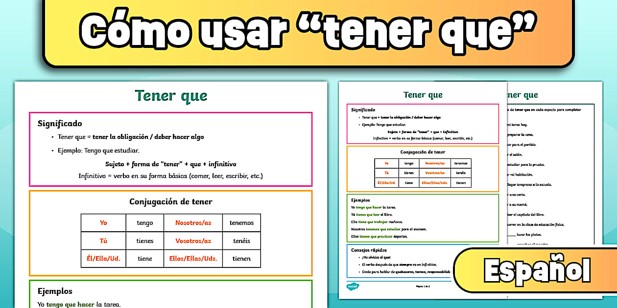 Guía de referencia y hoja de trabajo “Tener que”
