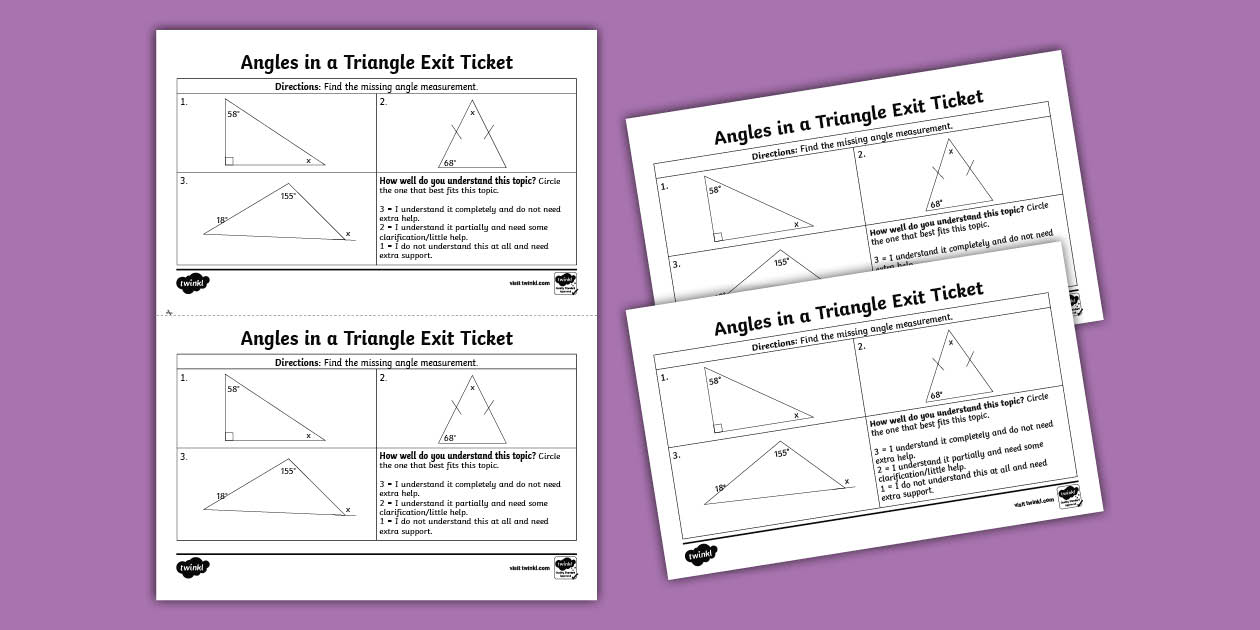 Angles in a Triangle Worksheet for 6th-8th Grade Exit Ticket