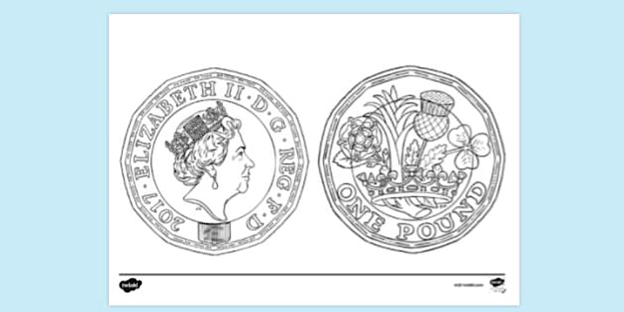 Pound Coin Colouring Sheet (Teacher-Made) - Twinkl