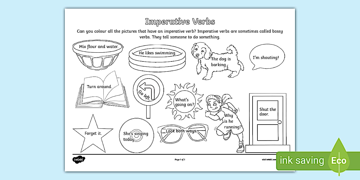 Imperative Verbs Colouring Activity - KS1 - Grammar - Twinkl