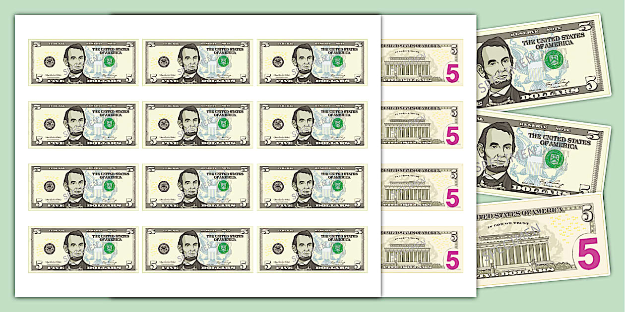 5 Dollar Bill Template | Math Resources | Twinkl USA
