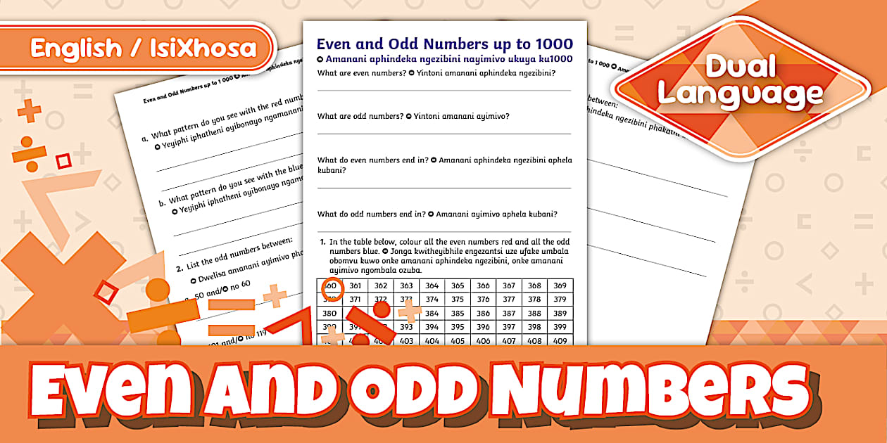 Grade 4 Maths - Term 1 - Even and Odd Numbers up to 1 000 Activity Sheet: