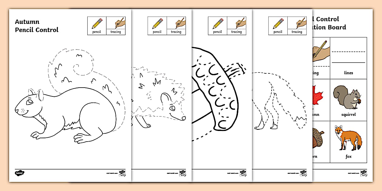 Autumn Pencil Control Activity with Visual Supports - Twinkl