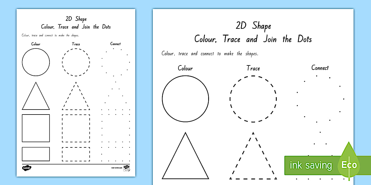 2D Shape Colour, Trace and Join the Dots Activity - Twinkl