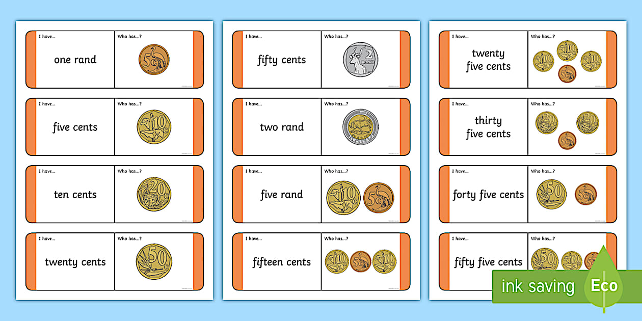 Editable South African Money Less Than R1 Loop Cards