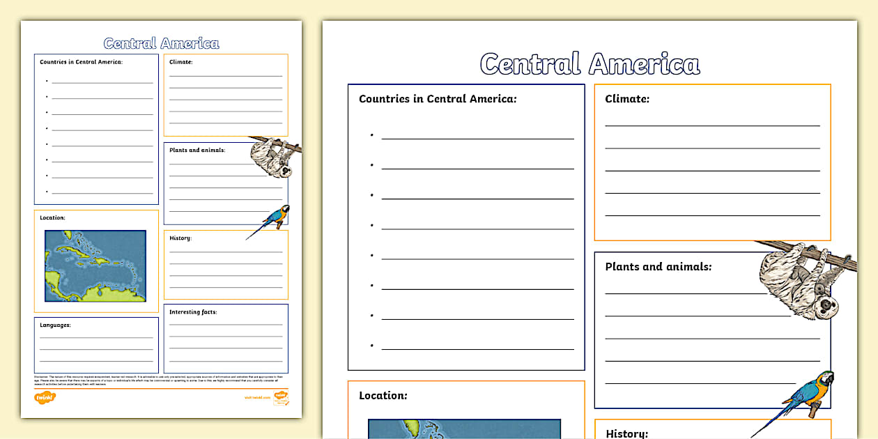 Central America Fact File Template,Central America - Twinkl