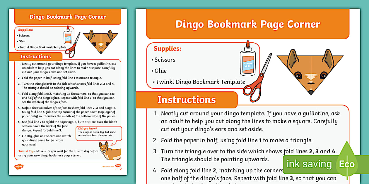 Page Corner Dingo Bookmark Craft | Twinkl | Crafts | KS1