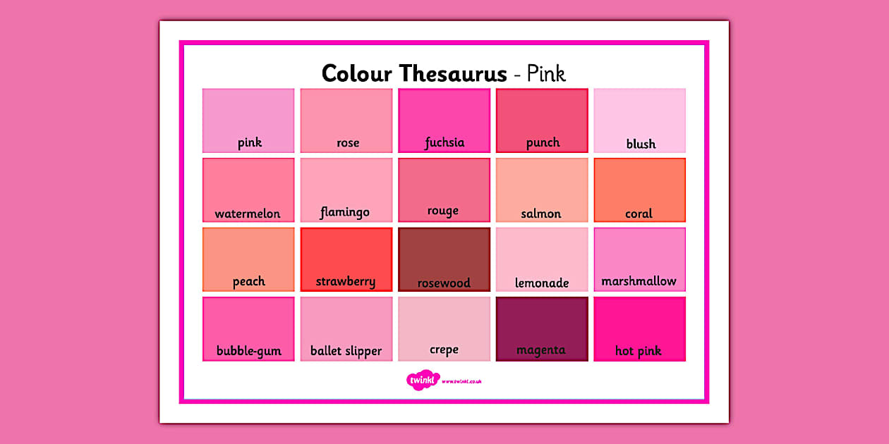 Colour Thesaurus Word Mat Pink - Twinkl