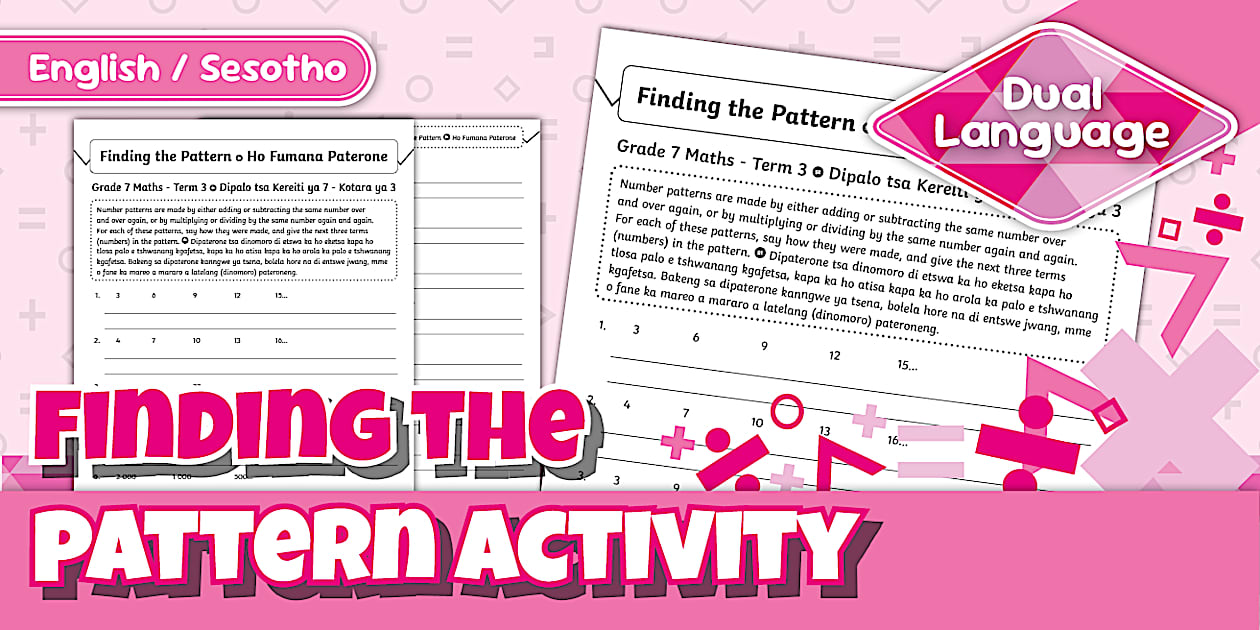 * NEW * Finding the Pattern Grade 7 Maths – Term 3 Activity Sheet